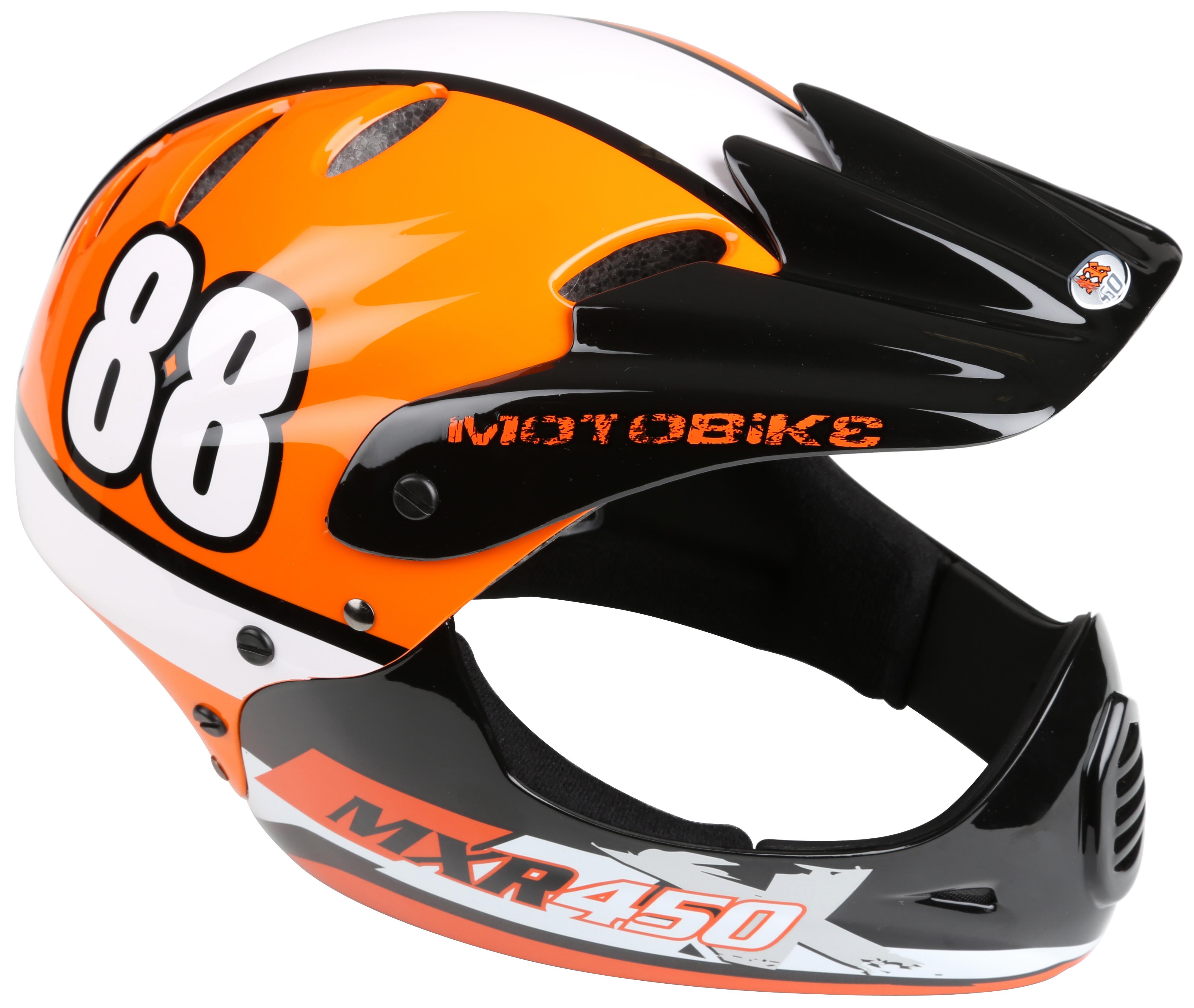 Motobike MXR450 Full Face Kids Bike Helmet - Orange (54-58cm) | Halfords UK