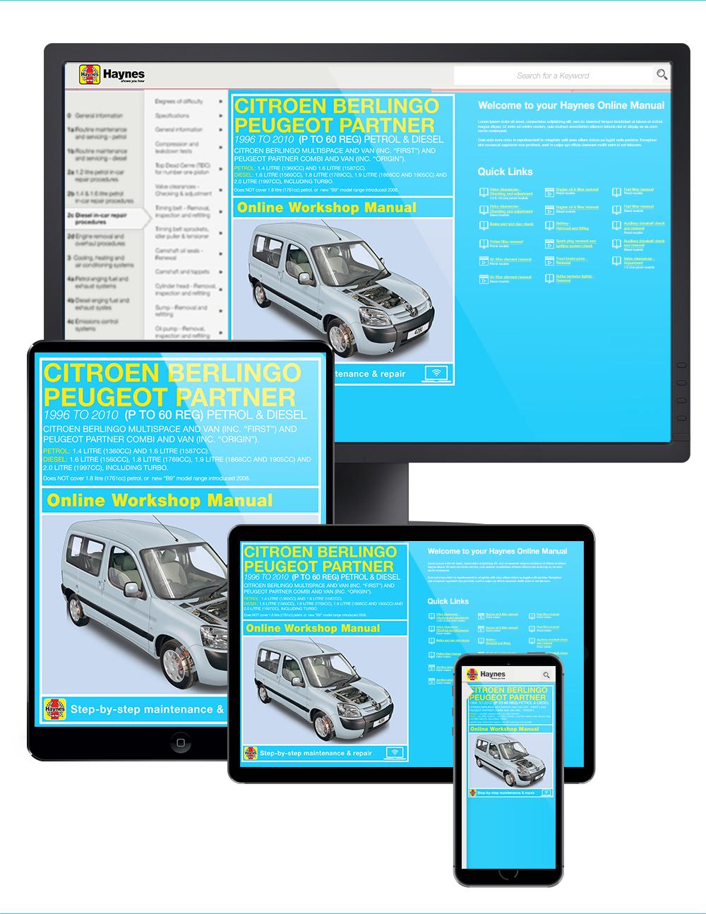 Haynes Online Manual Citroen Berlingo Peugeot Partner 1996-10 - 1 Year ...